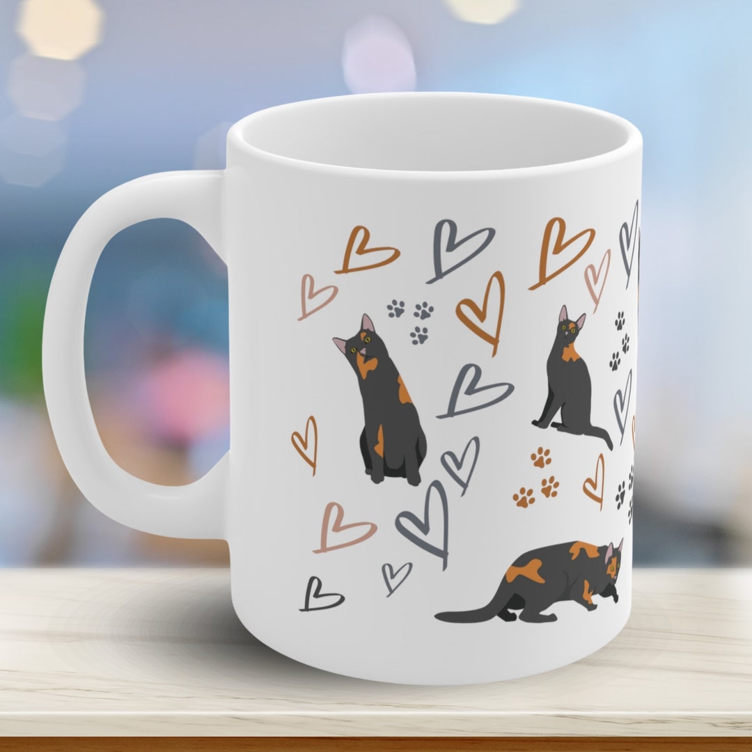 Tortoiseshell Cat Hearts Coffee Mug Tortie Cat Lover Cup I Heart Tortie ...
