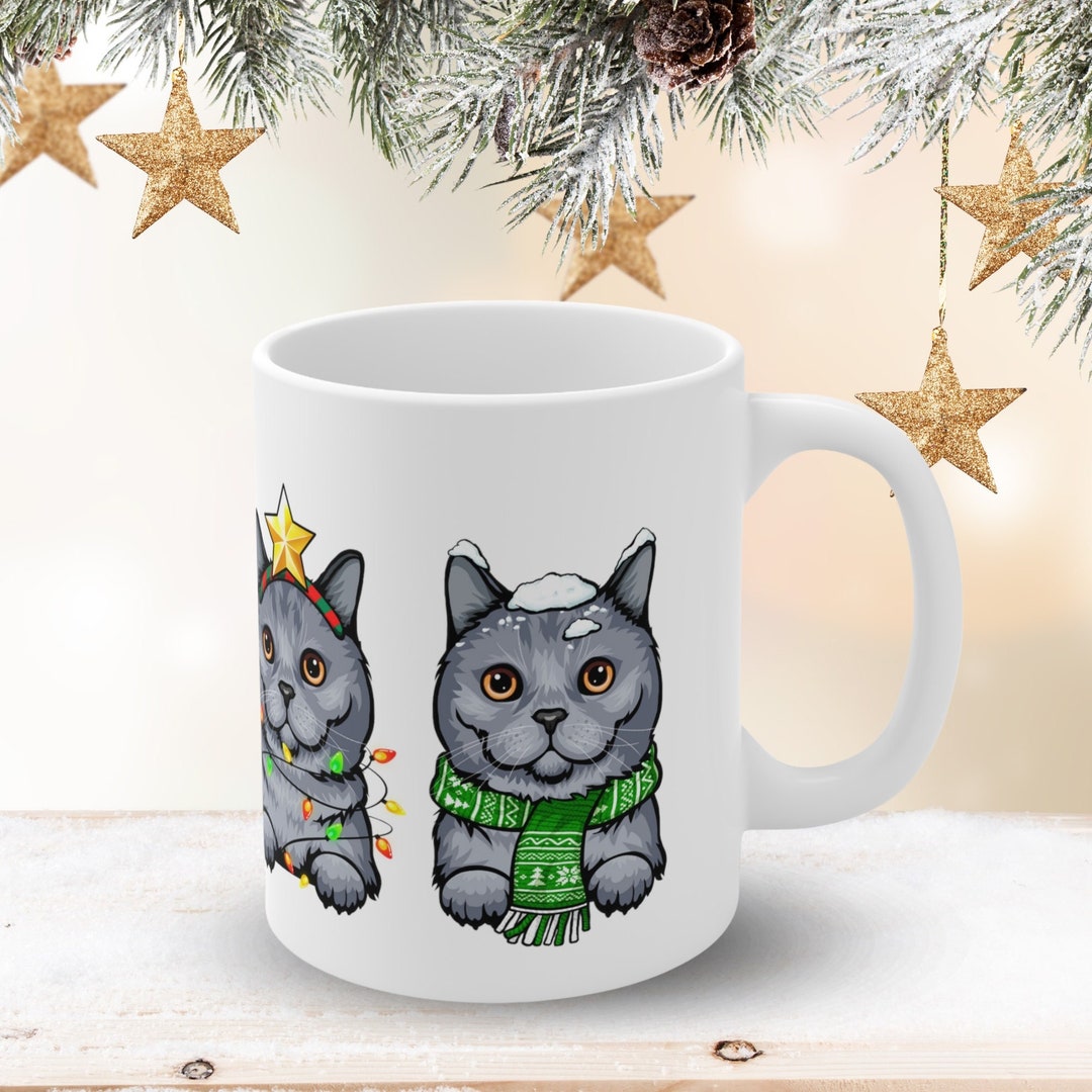 Christmas British Shorthair Cat Coffee Mug Cute Cat Tea Cup Kitty ...