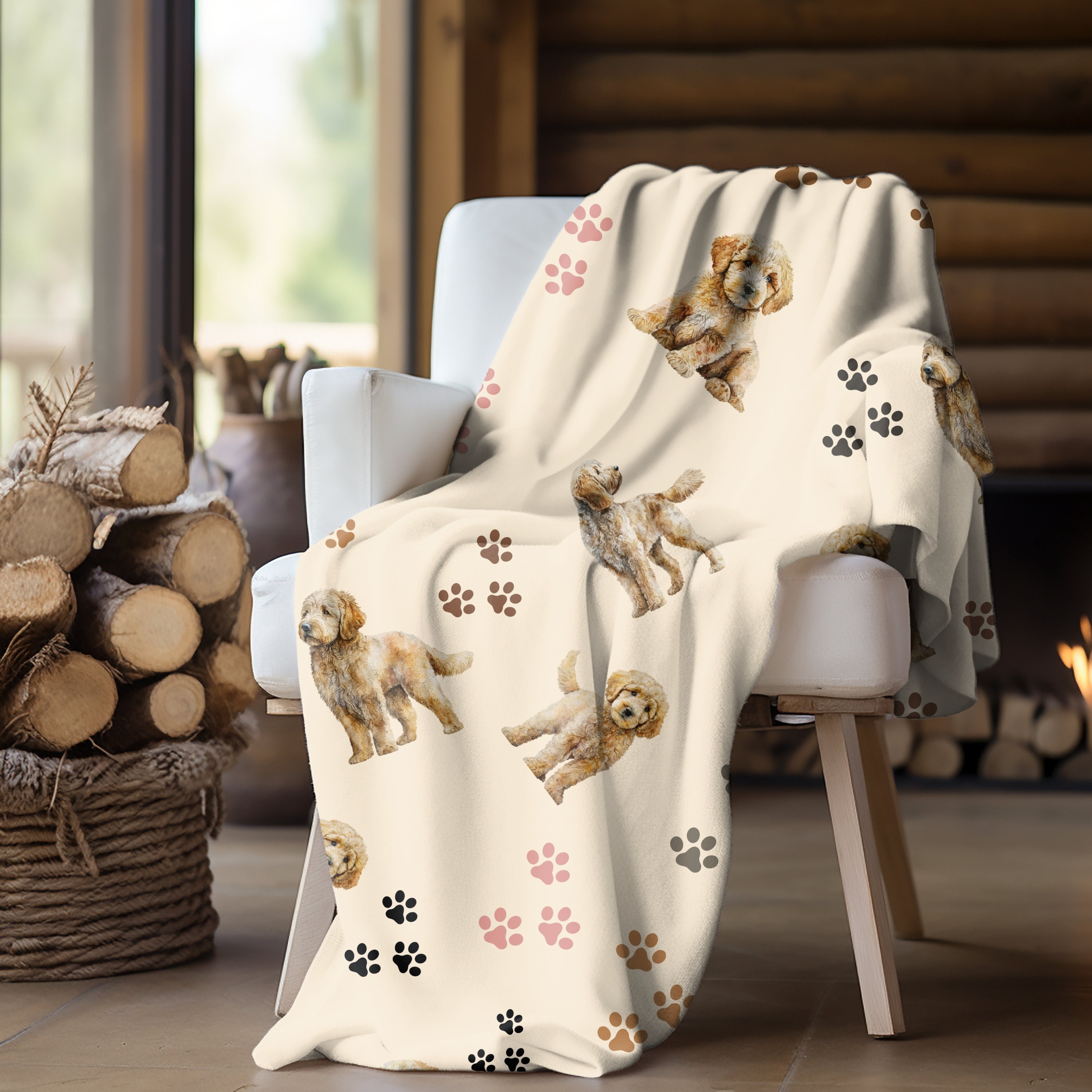Golden Doodles Dog and Paws Boho Soft Throw Blanket Doodle Dog Lover ...