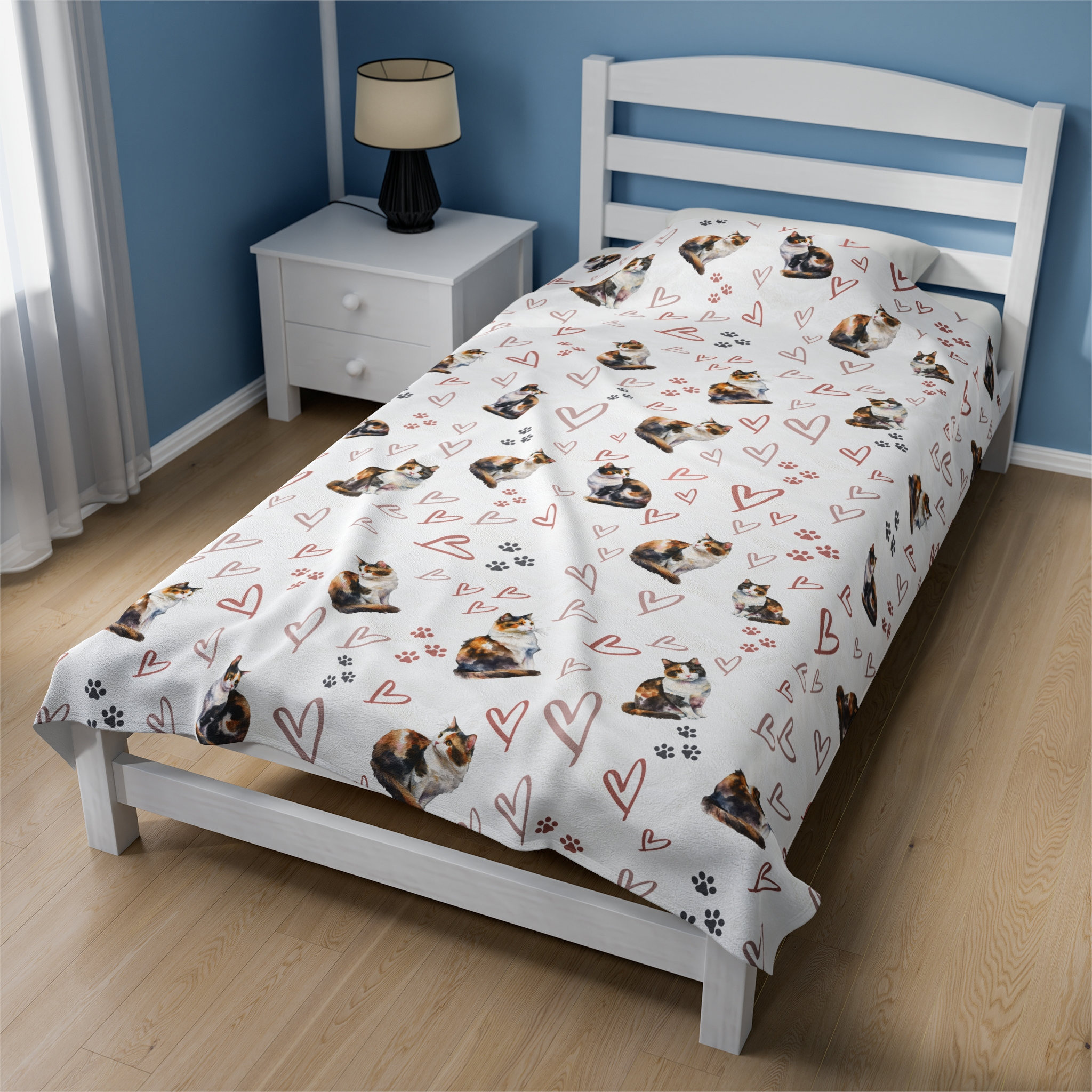 Calico Cat Hearts Plush Throw Blanket Gift for Tortoiseshell Cat Lovers ...