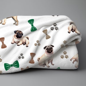 Pugs and Bowties Dog Plush Throw Blanket Gift for Cool Dog Lover Pug ...