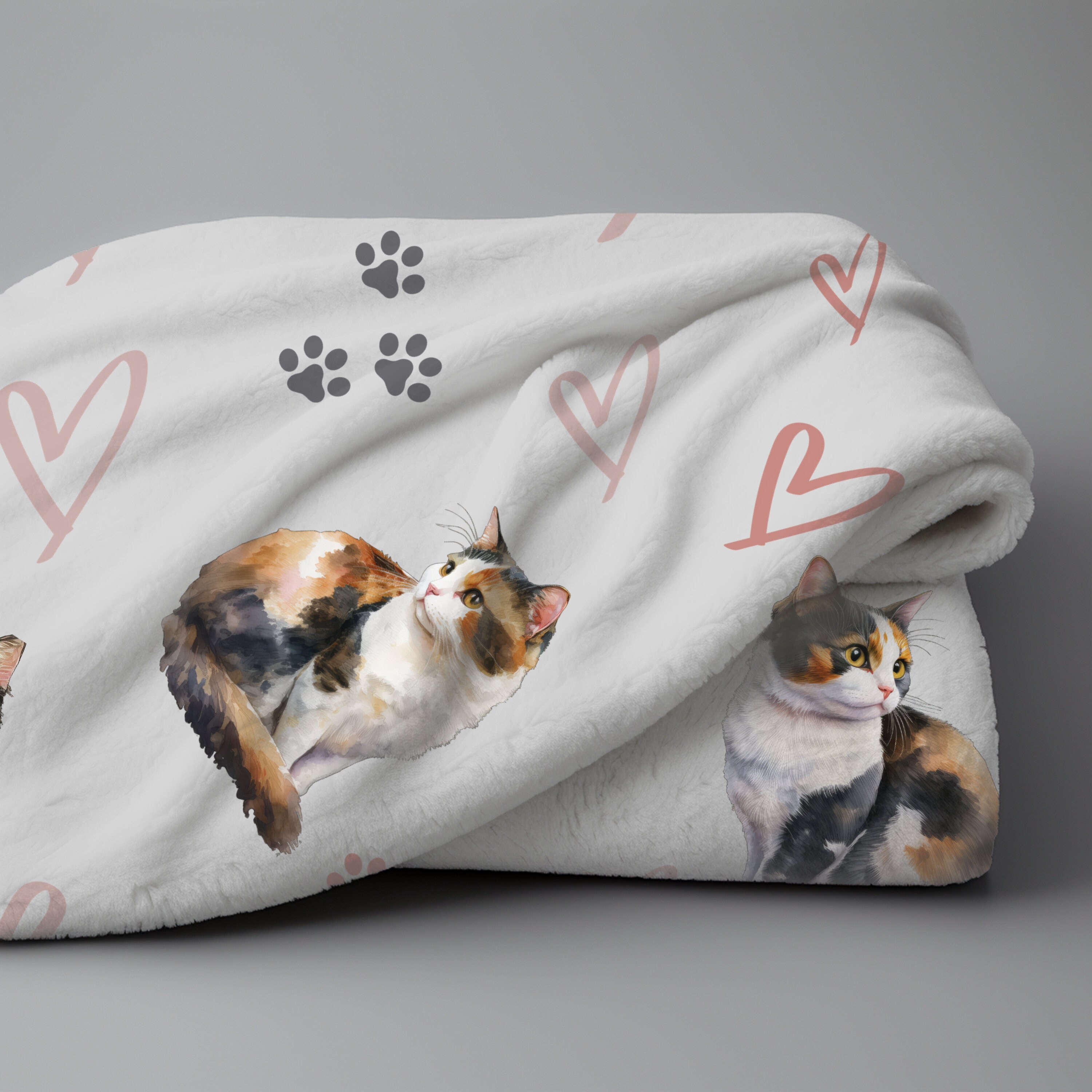 Calico Cat Hearts Plush Throw Blanket Gift for Tortoiseshell Cat Lovers ...
