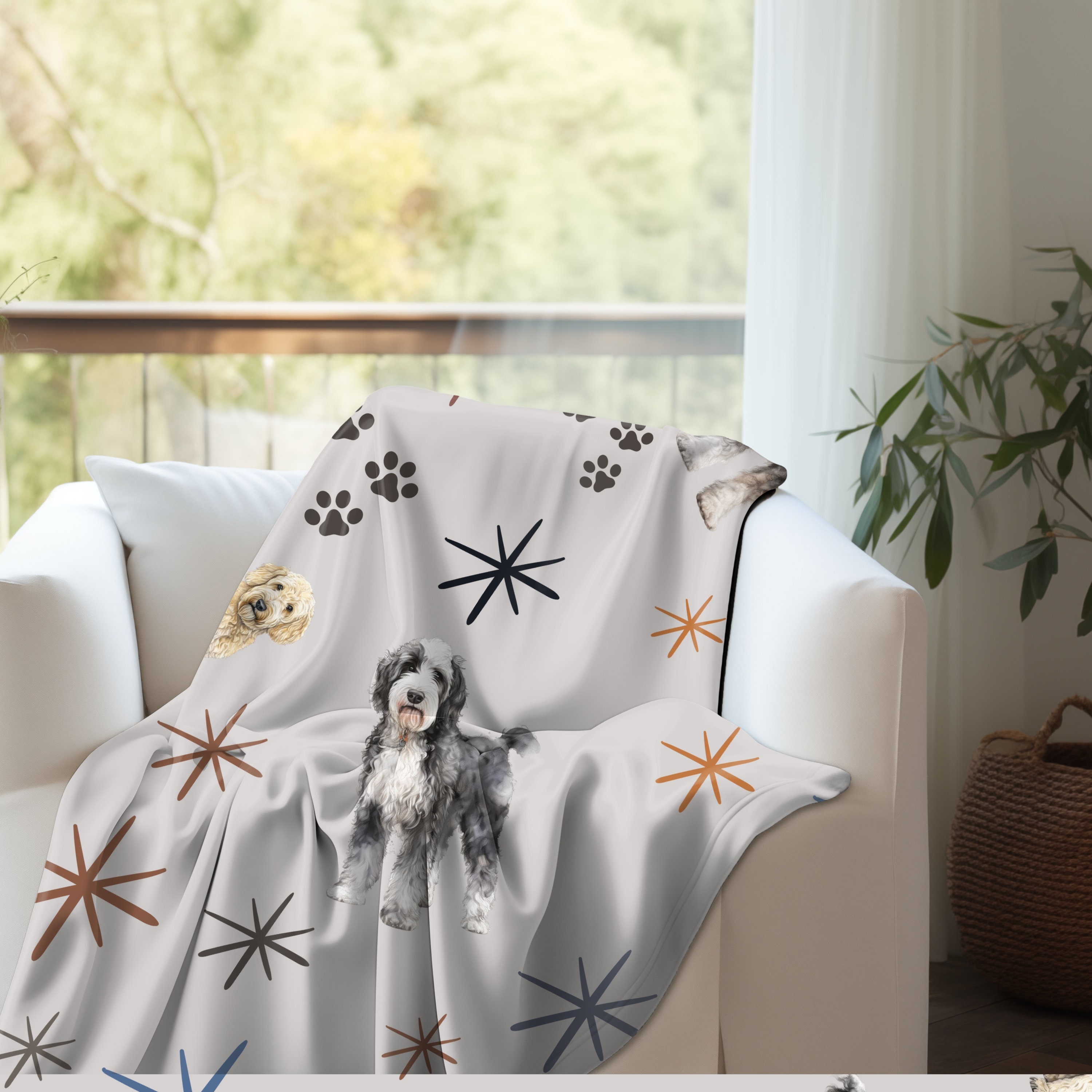 Doodle Dog Plush Throw Blanket, Golden & Black and White Dog Lover Gift ...