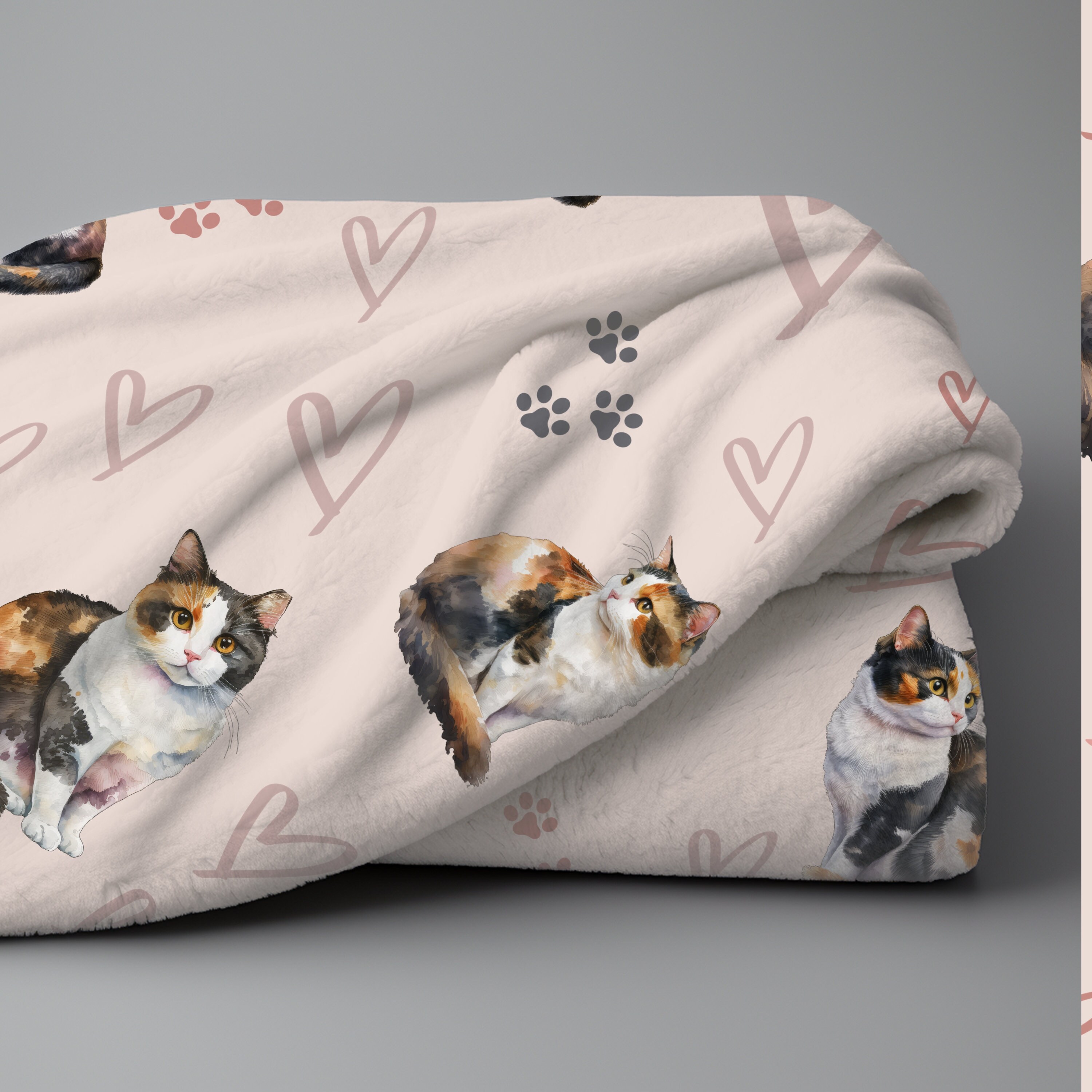 Calico Cat Hearts Plush Throw Blanket Gift for Tortoiseshell Cat Lovers ...