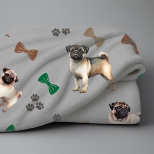 Pugs and Bowties Dog Plush Throw Blanket Gift for Cool Dog Lover Pug ...