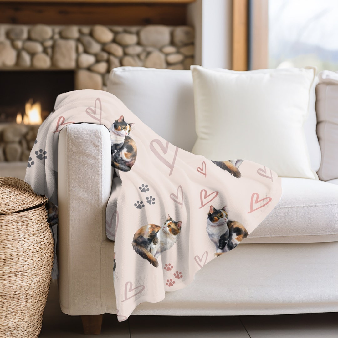 Calico Cat Hearts Plush Throw Blanket Gift for Tortoiseshell Cat Lovers ...