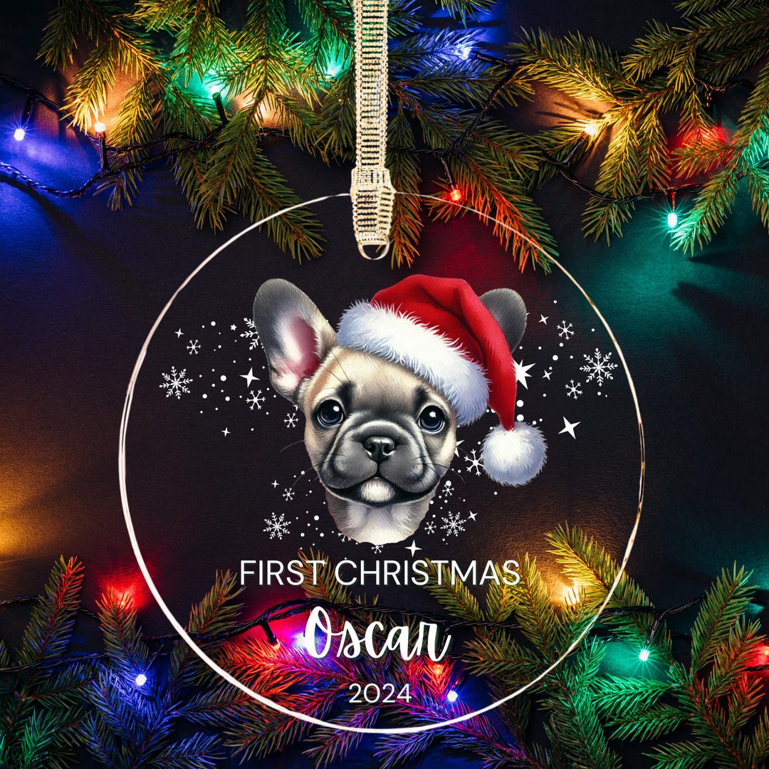 Personalized French Bulldog Puppy First Christmas Acrylic Ornament Fawn ...