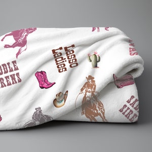 Cowgirls Old West Pink Glam Roping Horses Rodeo Blanket Western Bling ...