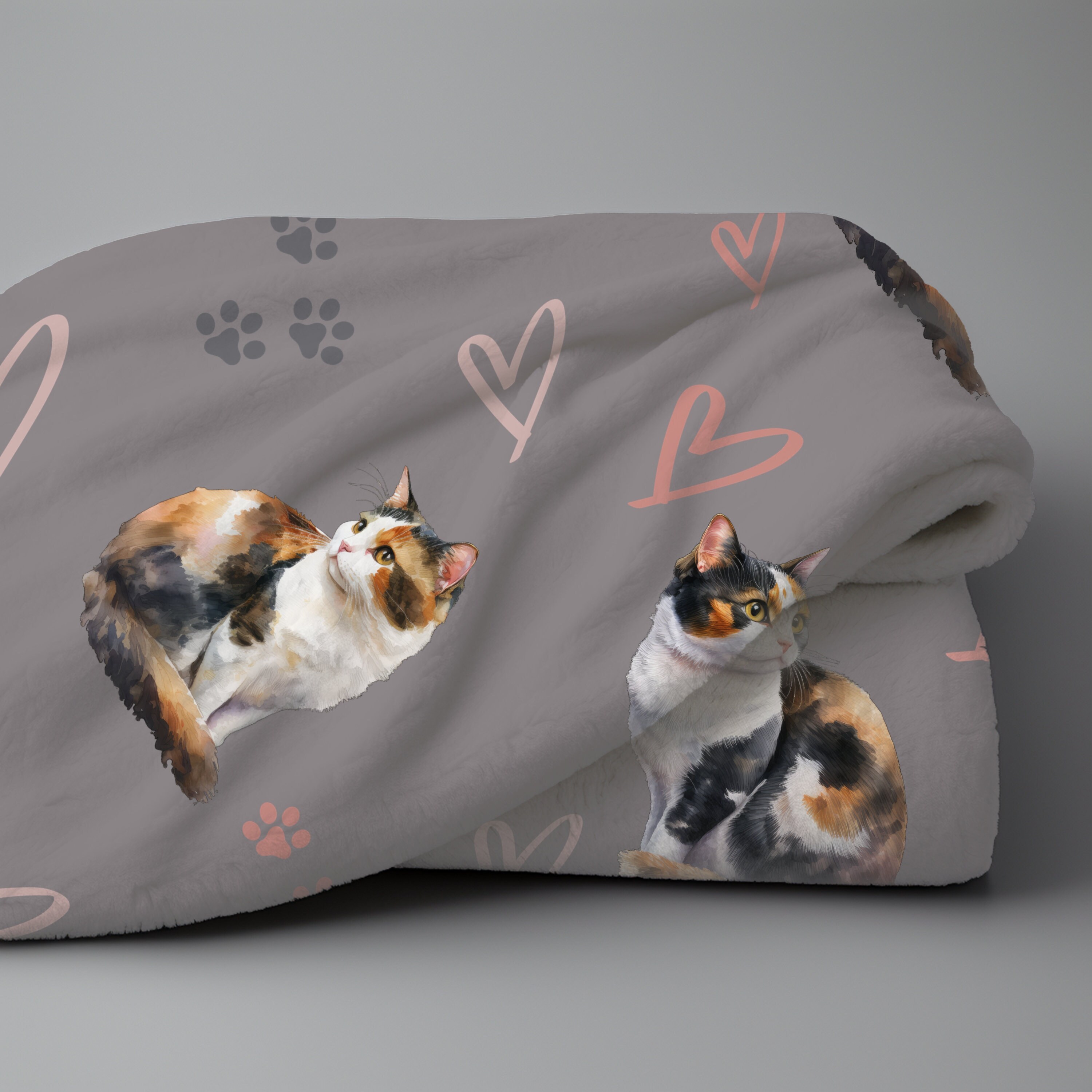 Calico Cat Hearts Plush Throw Blanket Gift for Tortoiseshell Cat Lovers ...