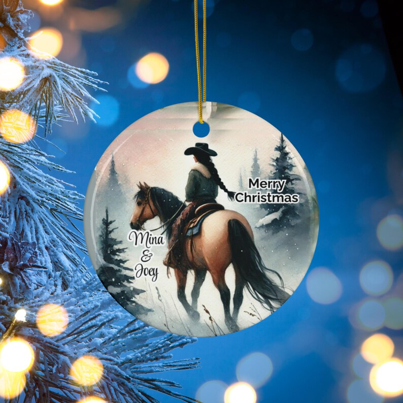 Personalized Christmas Buckskin Horse and Rider Ceramic Ornament ...