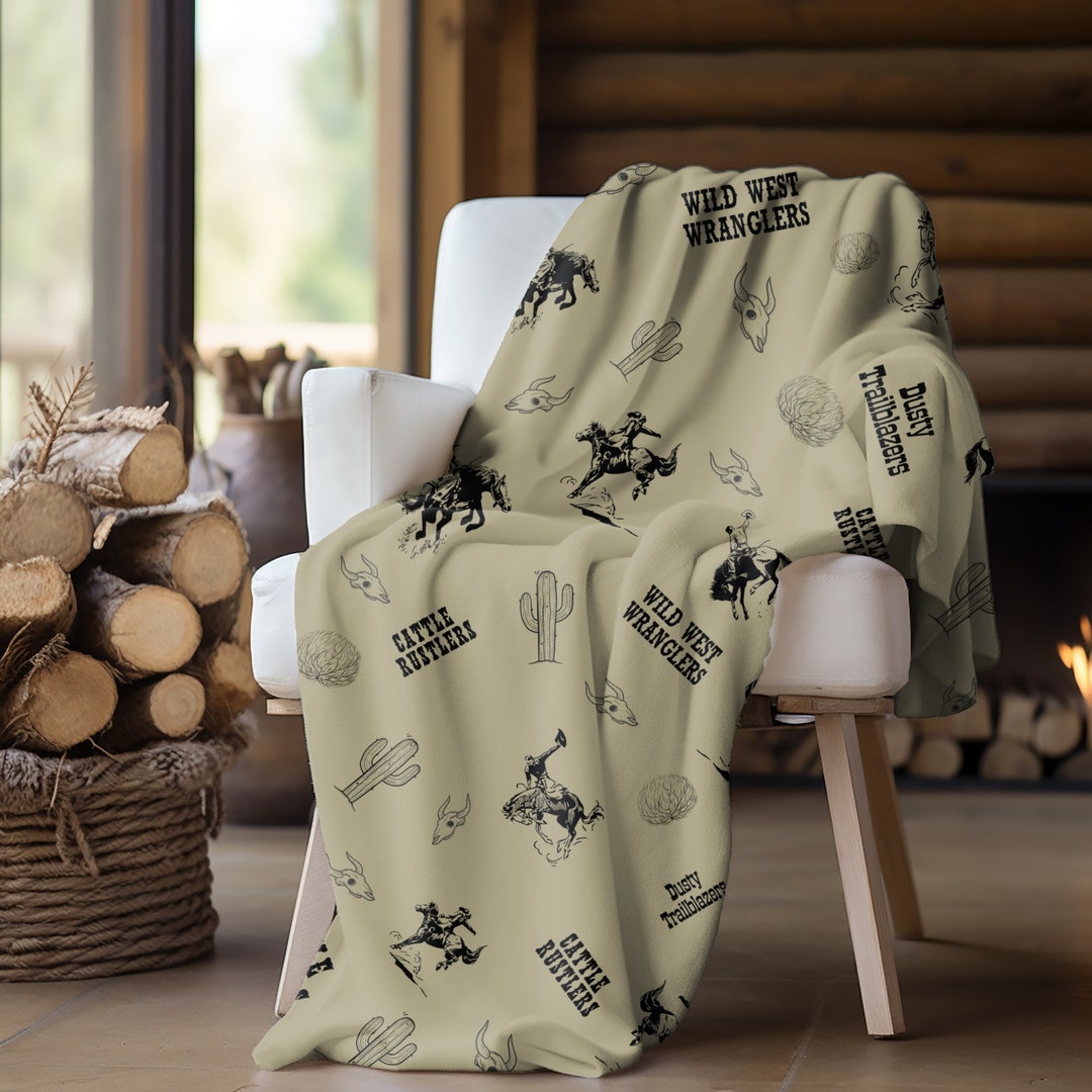 Cowboy Old West Bucking Horses Throw Blanket Western Vintage Gift for ...