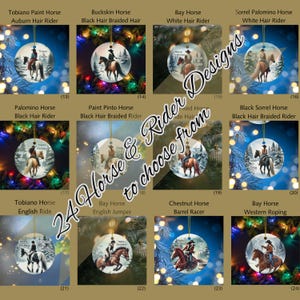 Personalized Christmas Chestnut Horse and Barrel Racer Ceramic Ornament ...