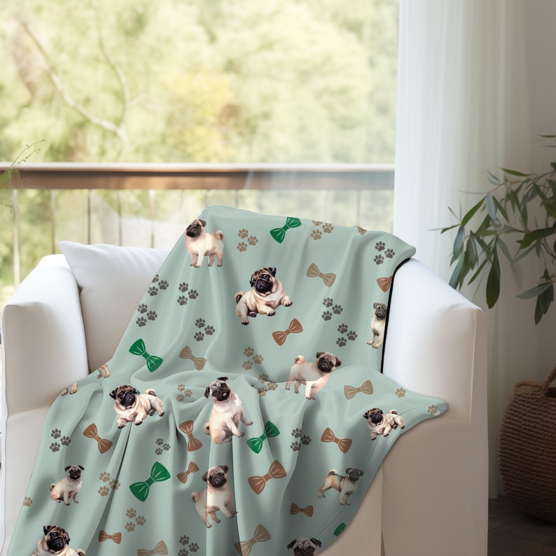 Pugs and Bowties Dog Plush Throw Blanket Gift for Cool Dog Lover Pug ...