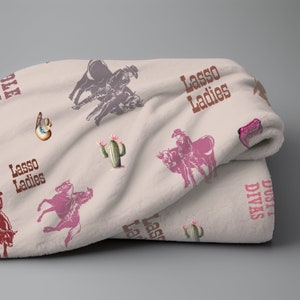 Cowgirls Old West Pink Glam Roping Horses Rodeo Blanket Western Bling ...