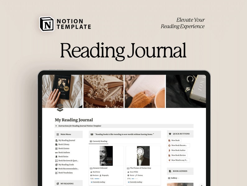 Digital Reading Journal Notion Planner, Personal Notion Dashboard, Book ...