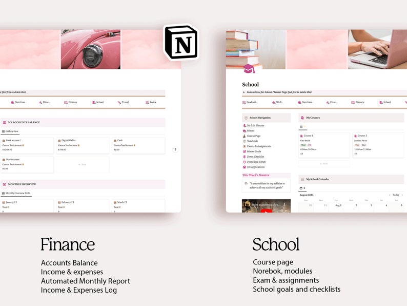 Notion Template All in One Life Planner, Digital ADHD Personal Planner Notion Dashboard ...