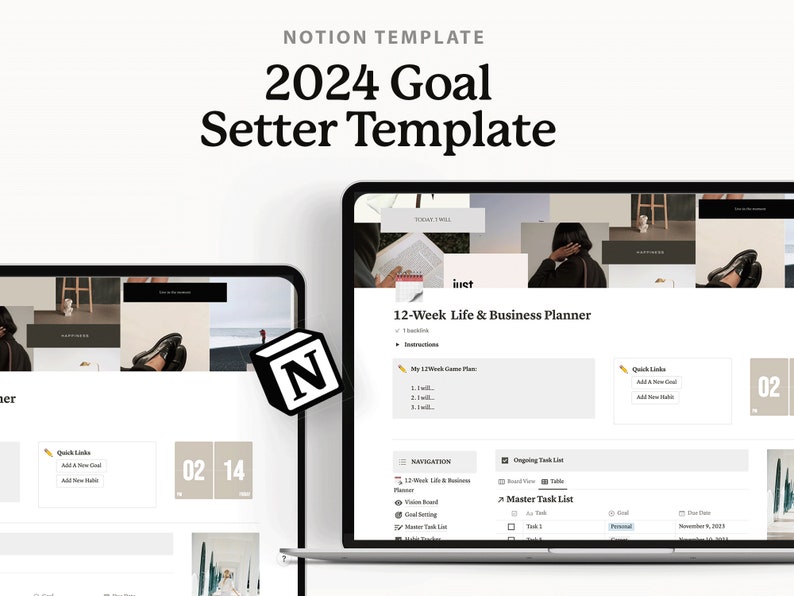 2024 Notion Goals Planner Template, Digital Notion Goal Habit Tracker ...