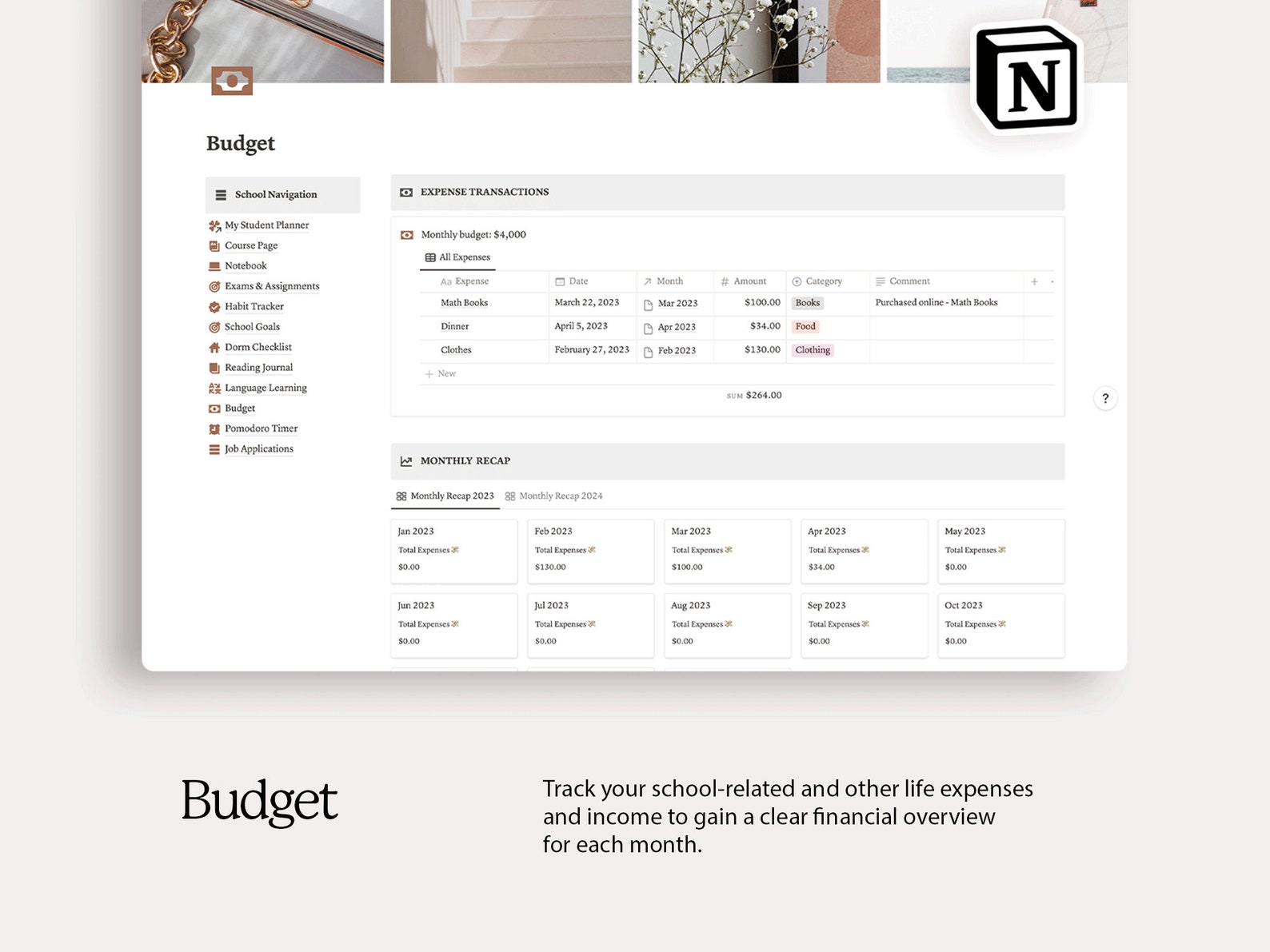 Notion Student Planner Template, Digital Academic Planner, School ...