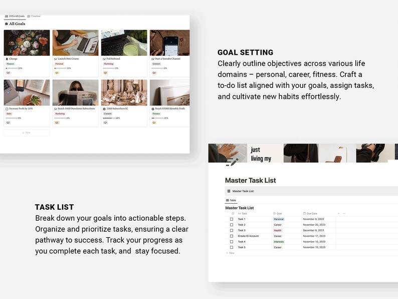 2024 Notion Goals Planner Template, Digital Notion Goal Habit Tracker ...