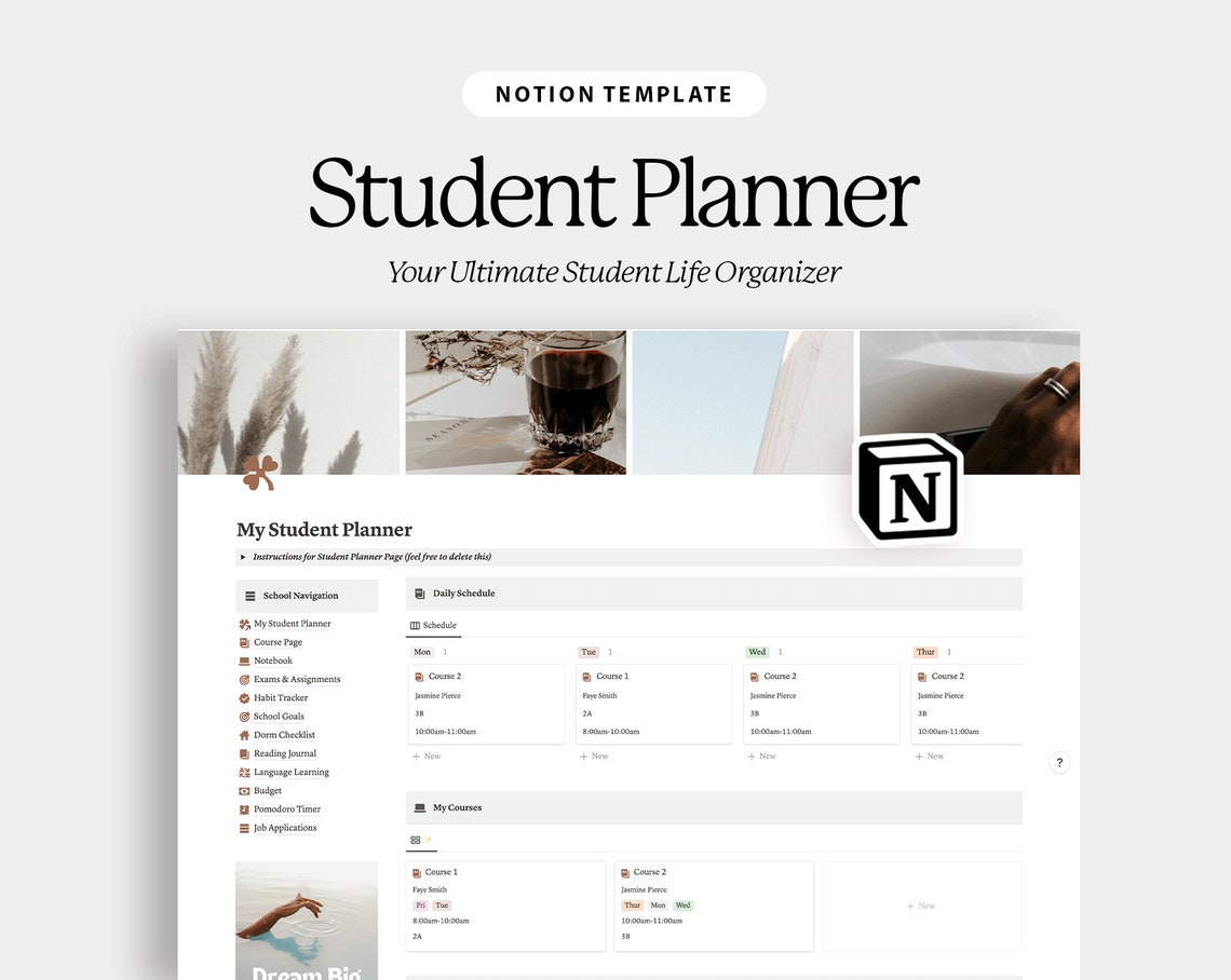 Notion Student Planner Template, Digital Academic Planner, School ...