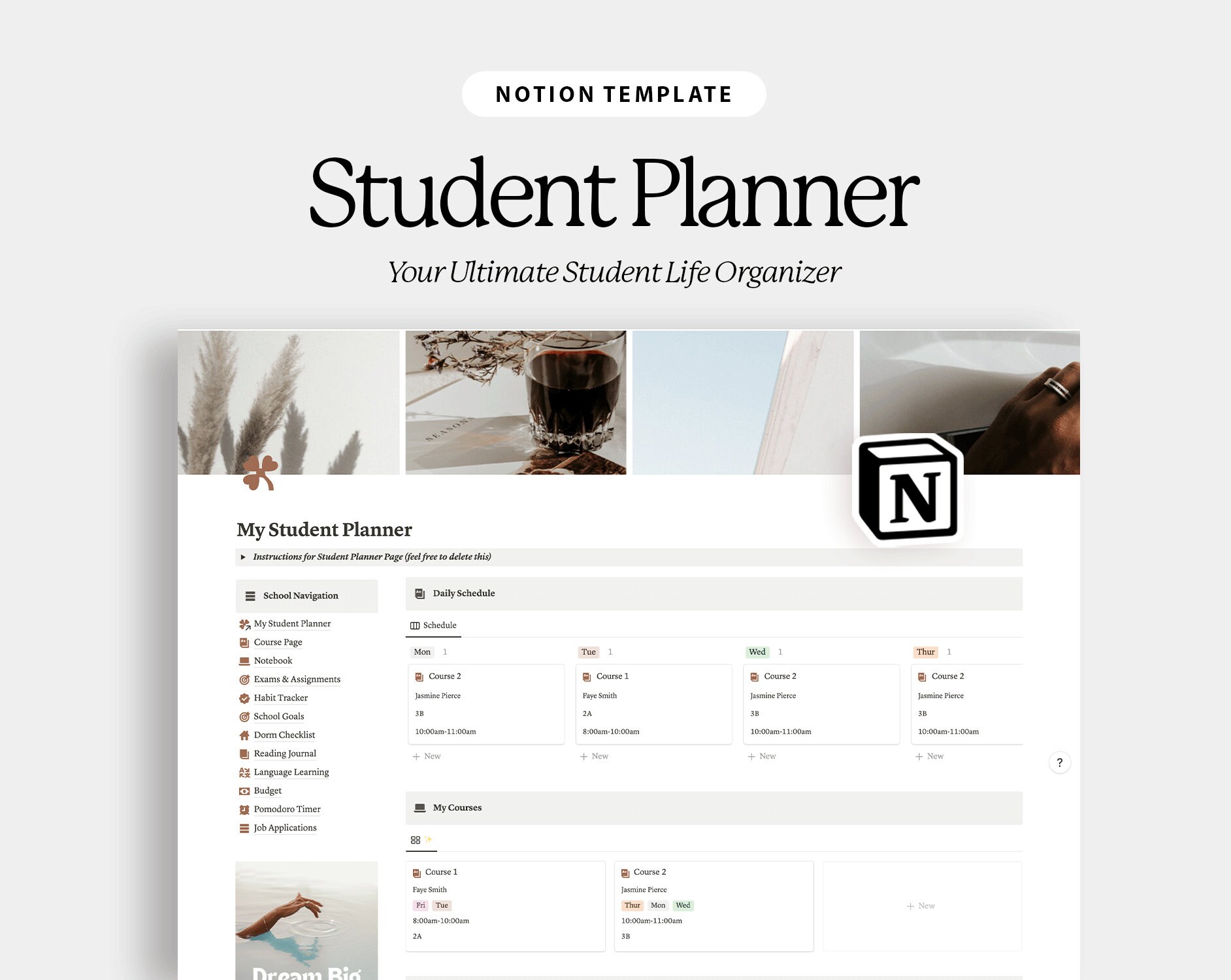 Notion Student Planner Template, Digital Academic Planner, School ...