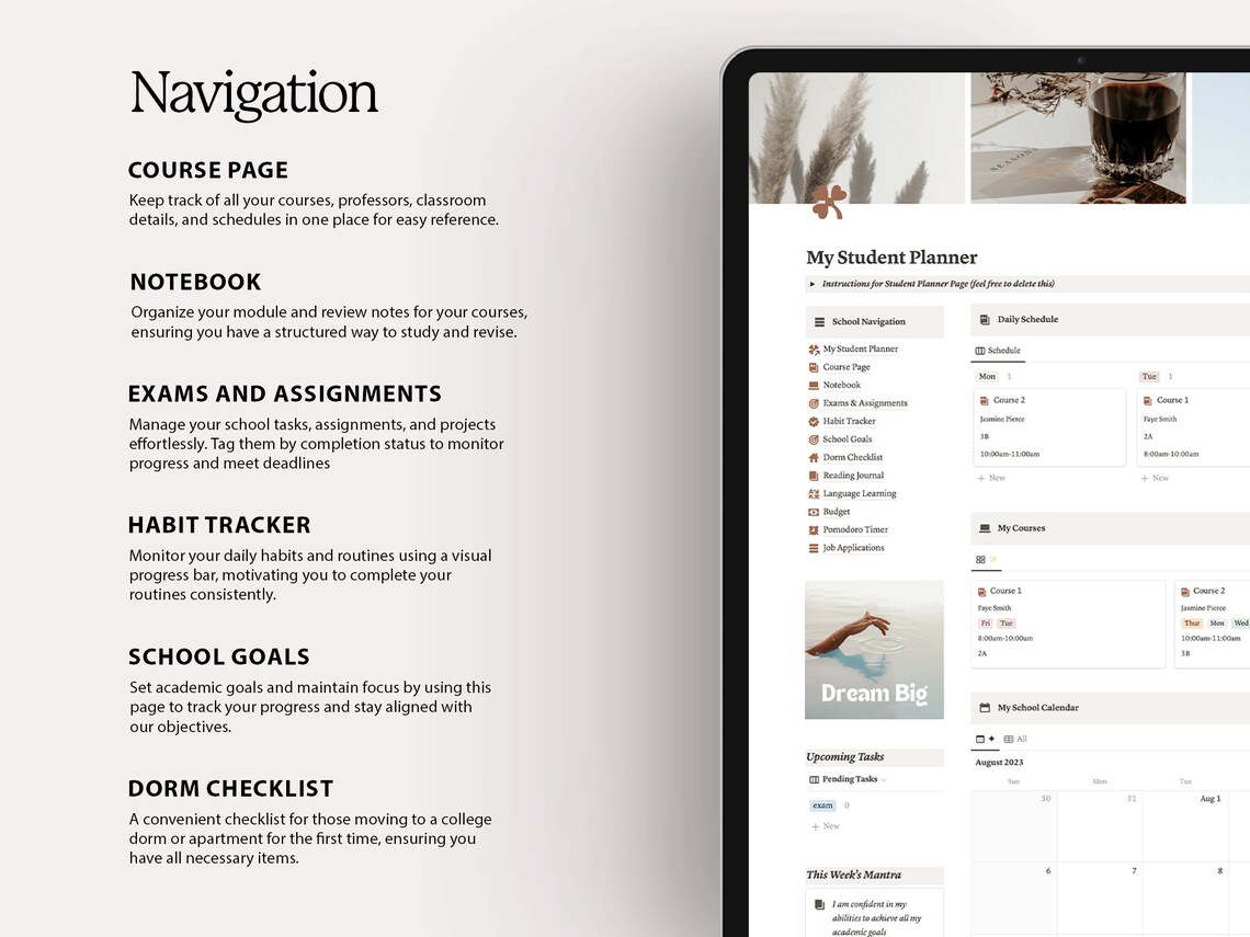 Notion Student Planner Template, Digital Academic Planner, School ...