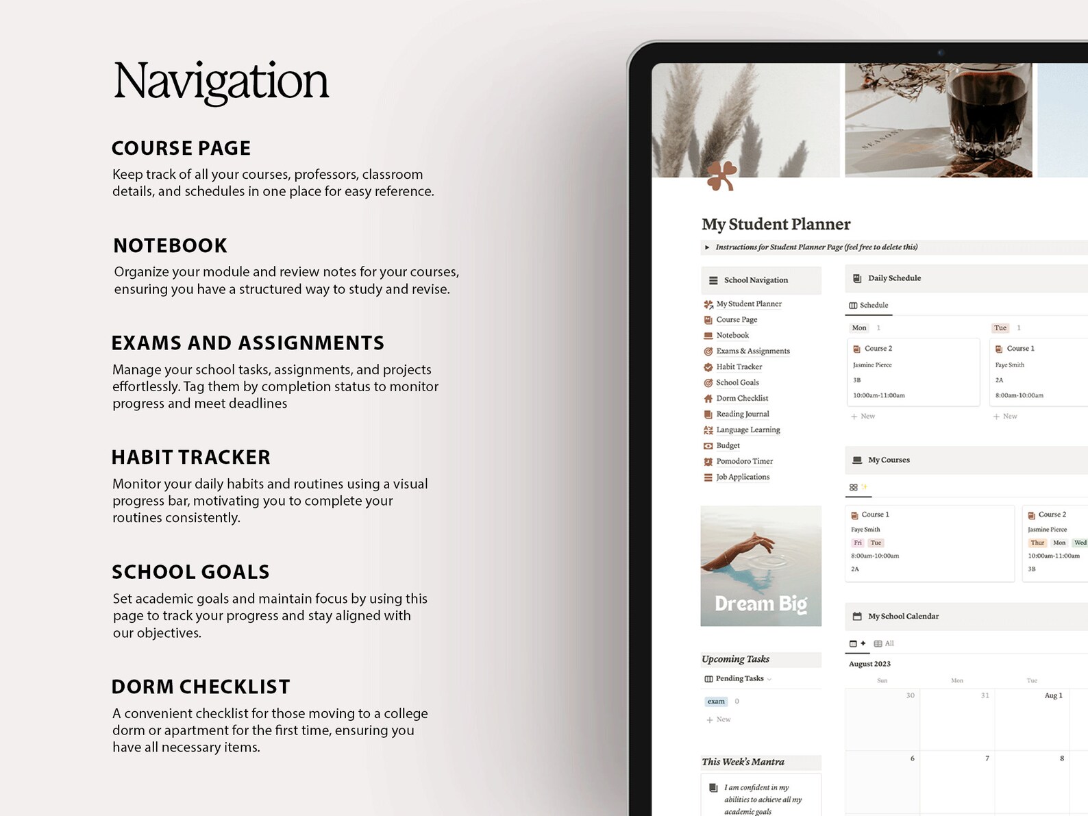 Notion Student Planner Template, Digital Academic Planner, School ...