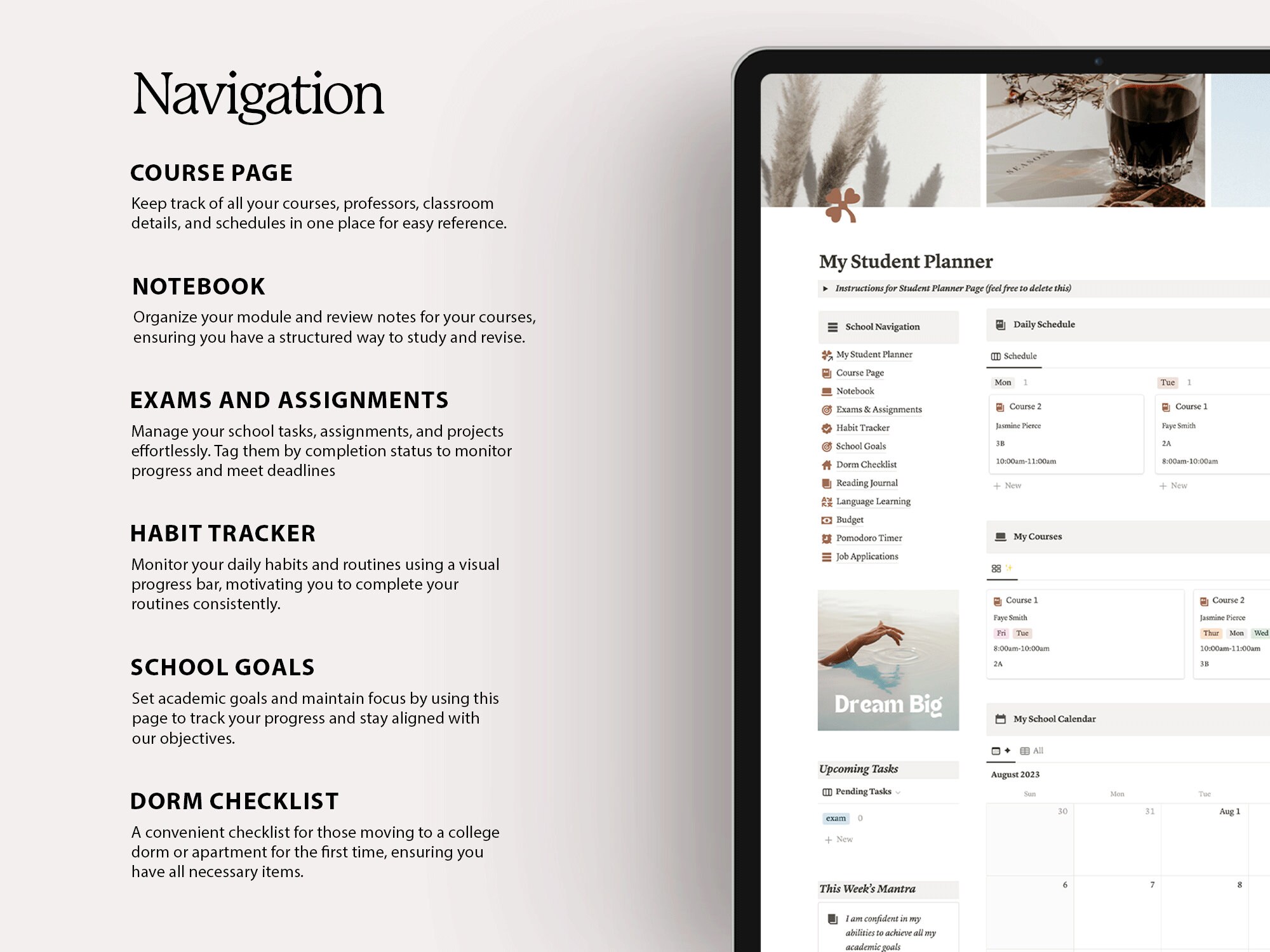 Notion Student Planner Template, Digital Academic Planner, School ...