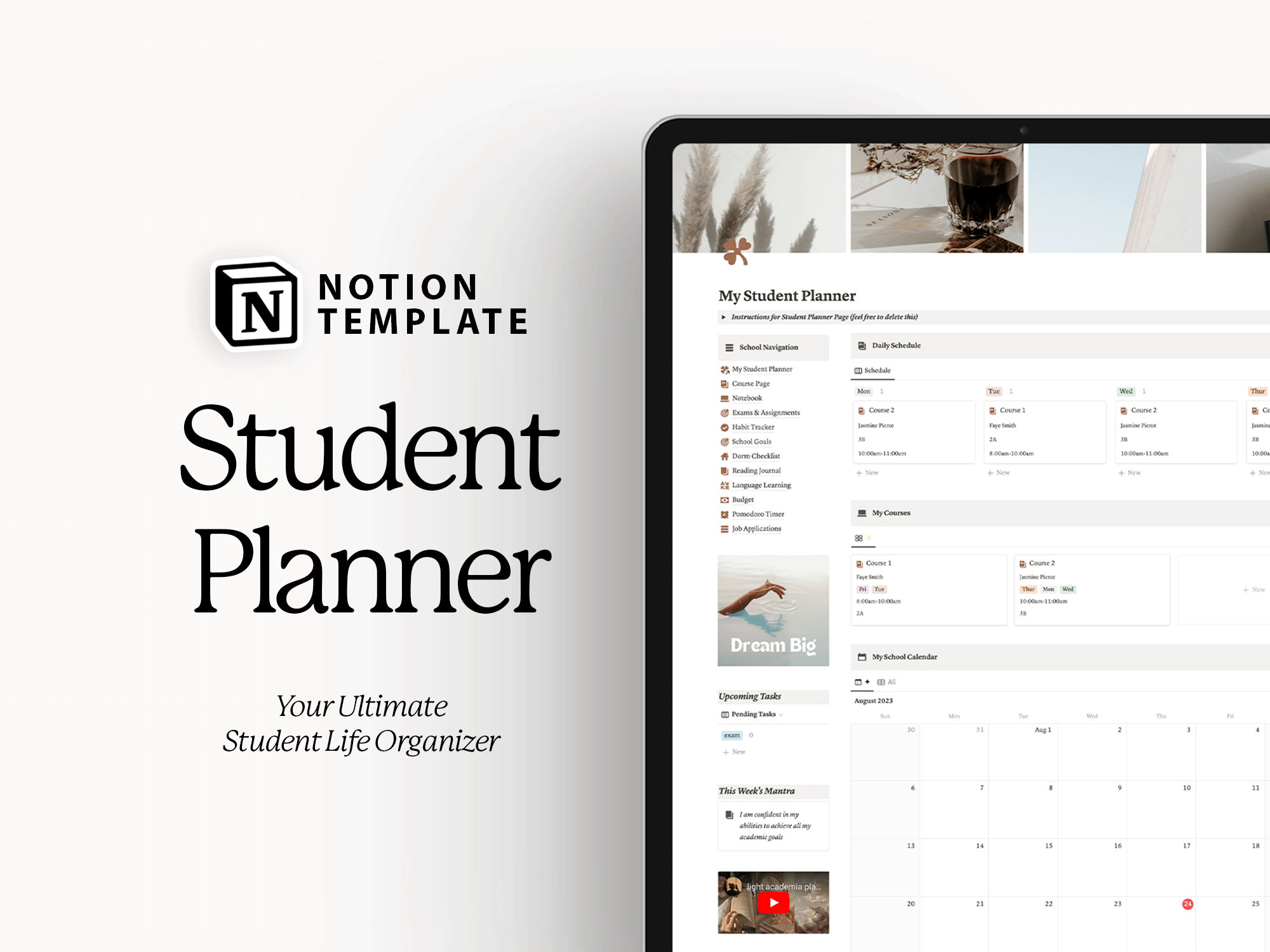 Notion Student Planner Template, Digital Academic Planner, School ...