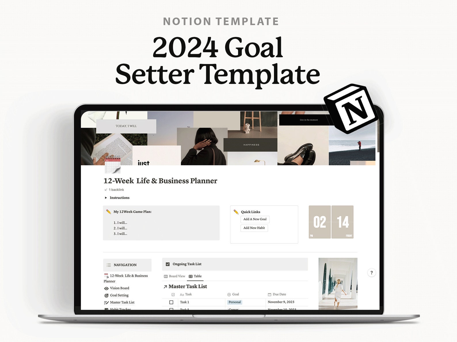 2024 Notion Goals Planner Template, Digital Notion Goal Habit Tracker Template, Lifestyle ...