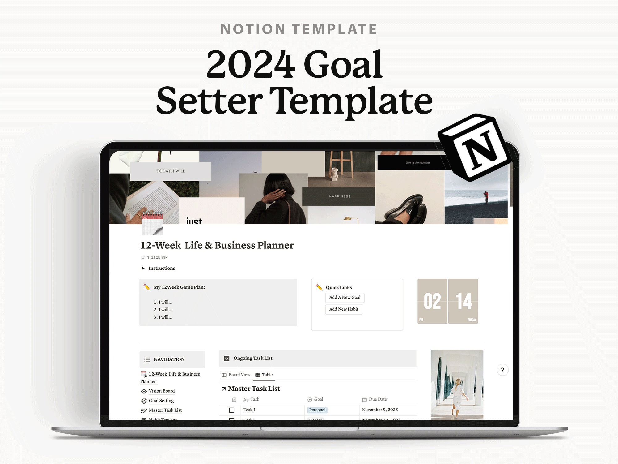 2024 Notion Goals Planner Template, Digital Notion Goal Habit Tracker Template, Lifestyle ...