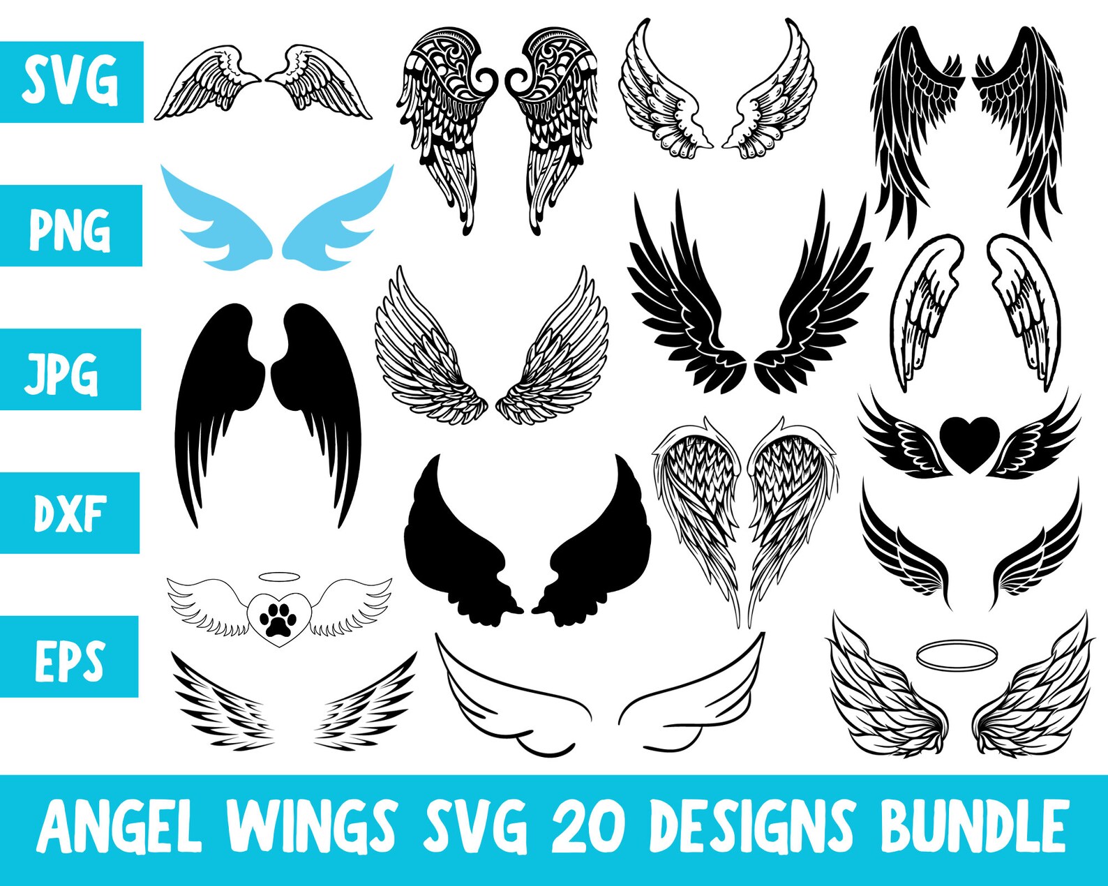 Angel Wings Svg Bundle, Angel Wings Png. Svg Files for Cricut, Angel ...