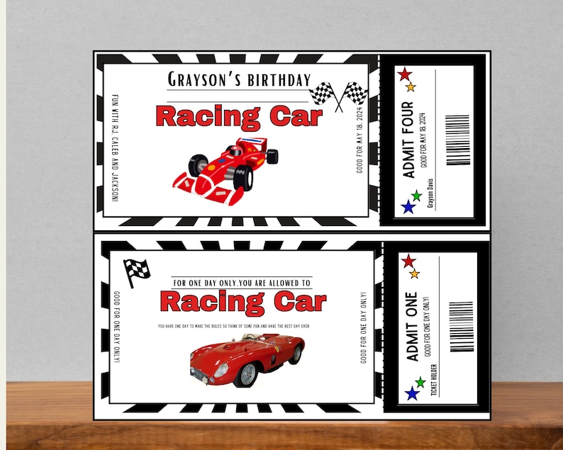 Race Car Ticket Template, Race Car Party, Race Car Birthday, Coupon ...