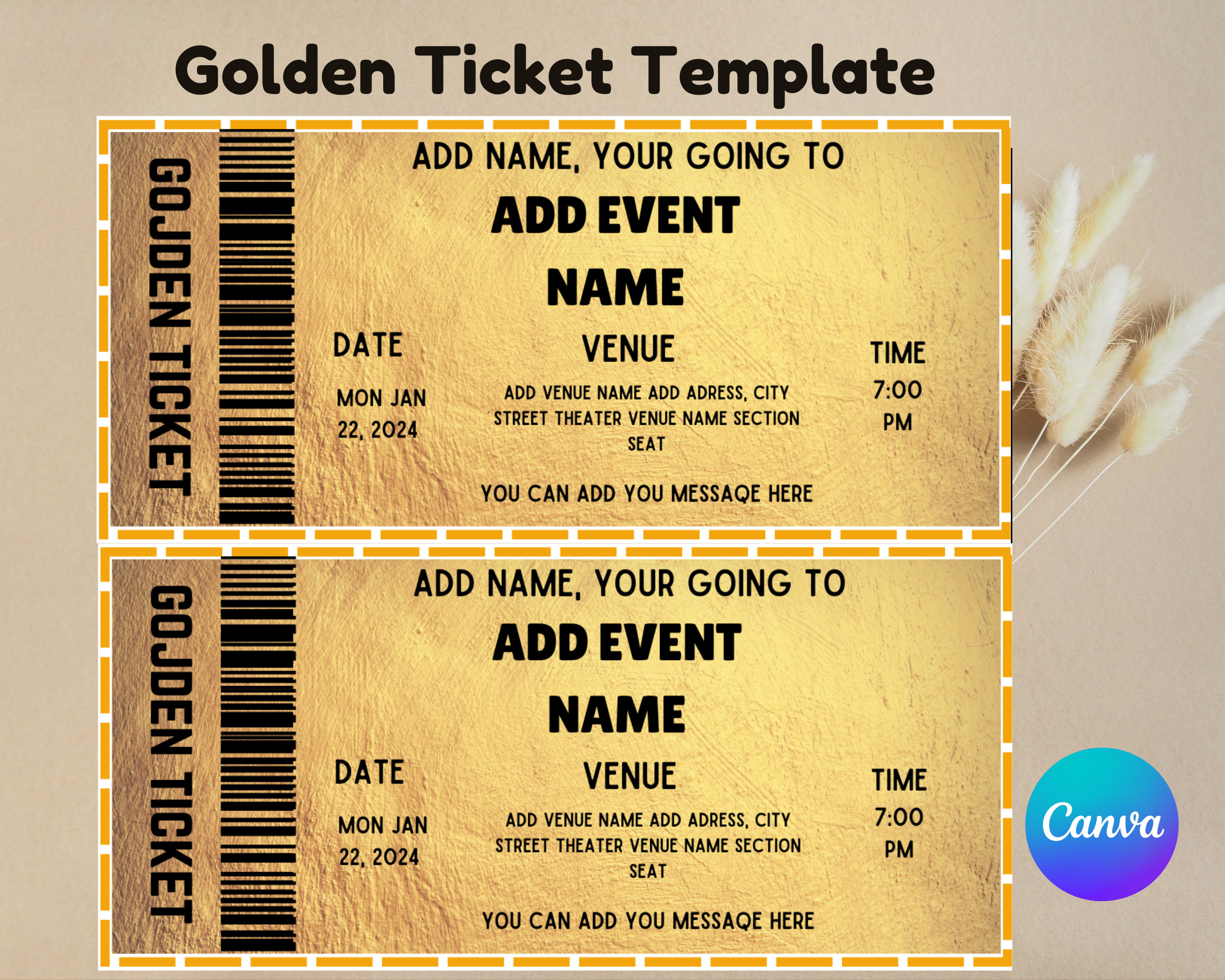 Golden Ticket Template, Golden Ticket, Ticket Template, Golden Birthday ...