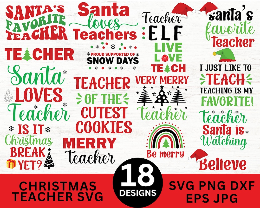 Teacher Christmas Svg Png Bundle, Merry Christmas Teacher Svg, School ...