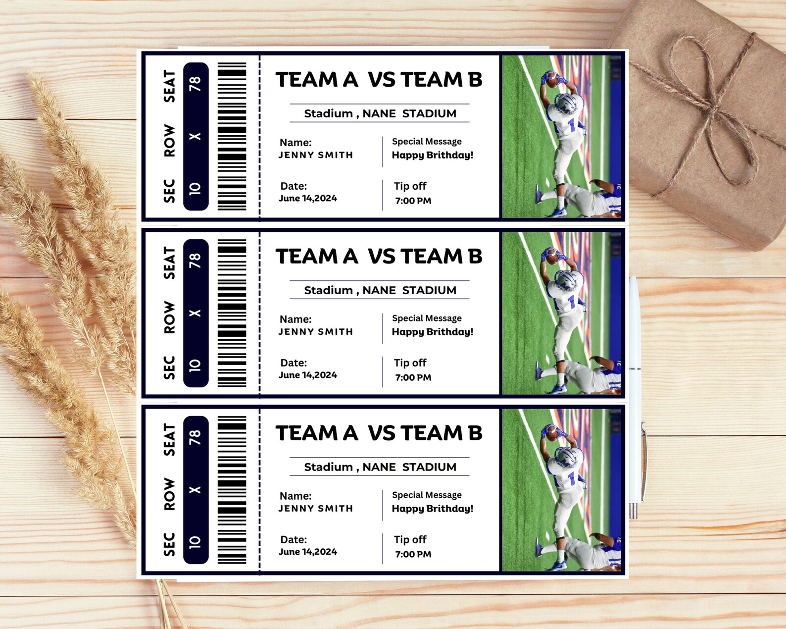Editable Sports Ticket Template, Printable Sports Ticket, Custom Sports ...
