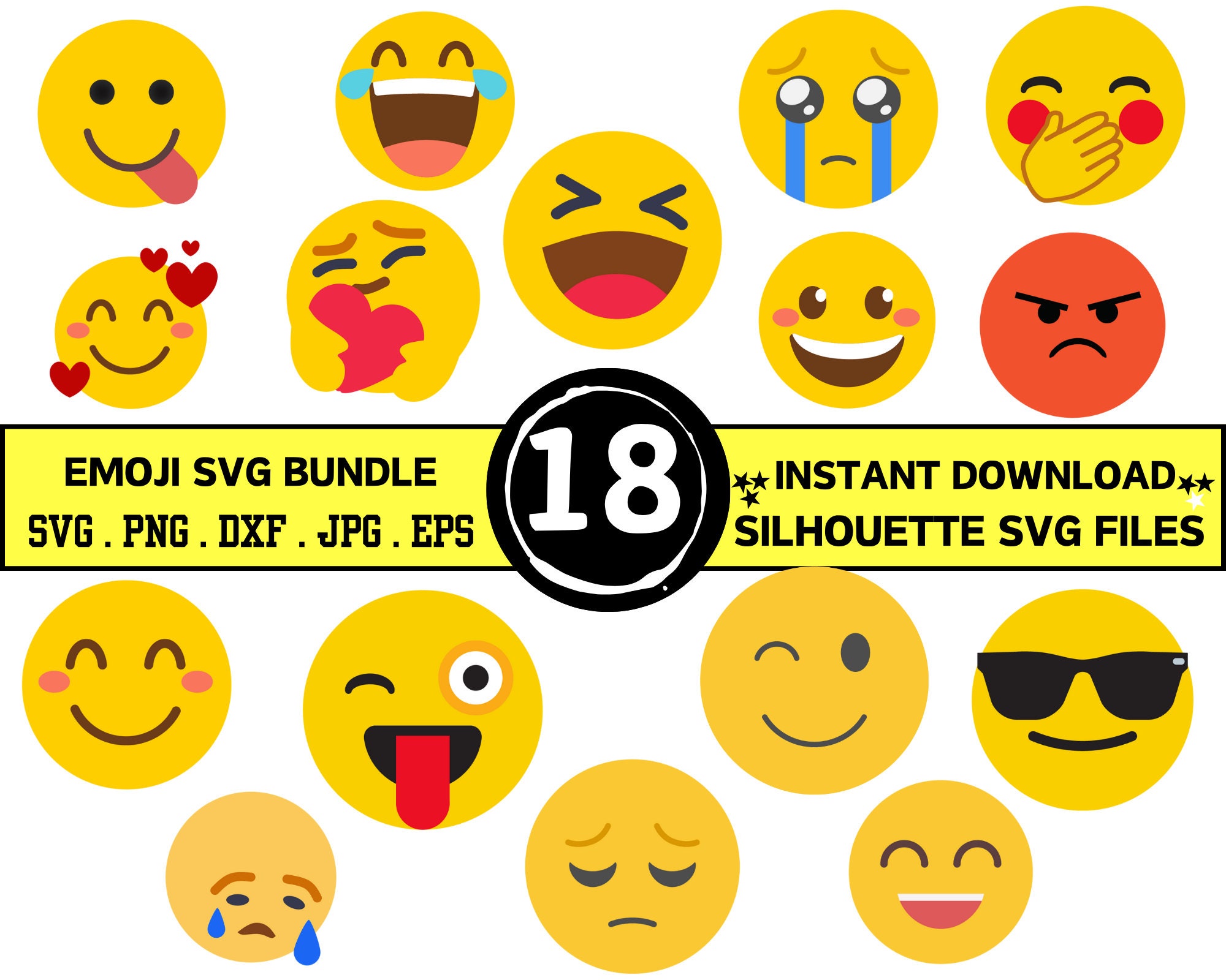 18emoji Svg Bundle Designs, Smiley Svg, Emoji Png, Trendy Svg, Emoji ...