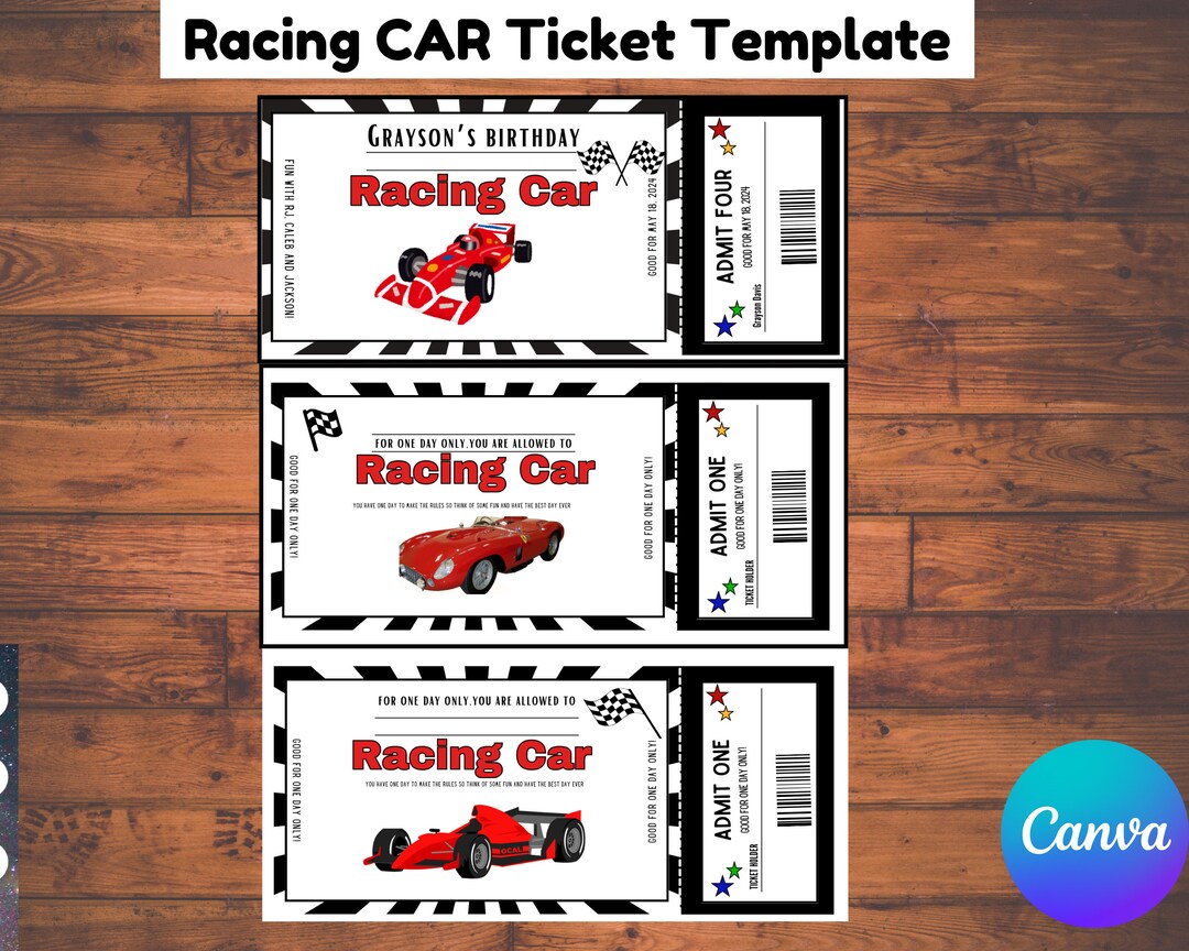 Race Car Ticket Template, Race Car Party, Race Car Birthday, Coupon ...