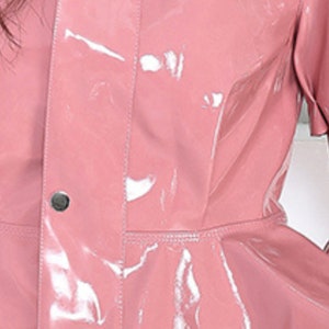 Short Pink Shiny Patent Leather Jacket Women, Long Sleeves Zip up ...