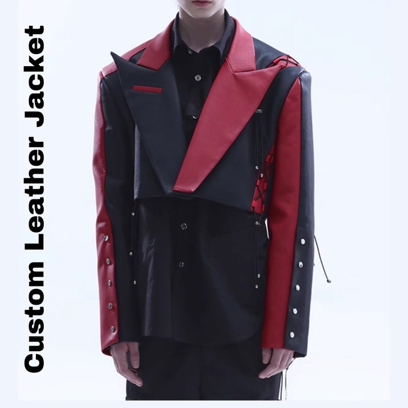 Spring Cool Short Black and Red Color Leather Jacket,black Leather ...