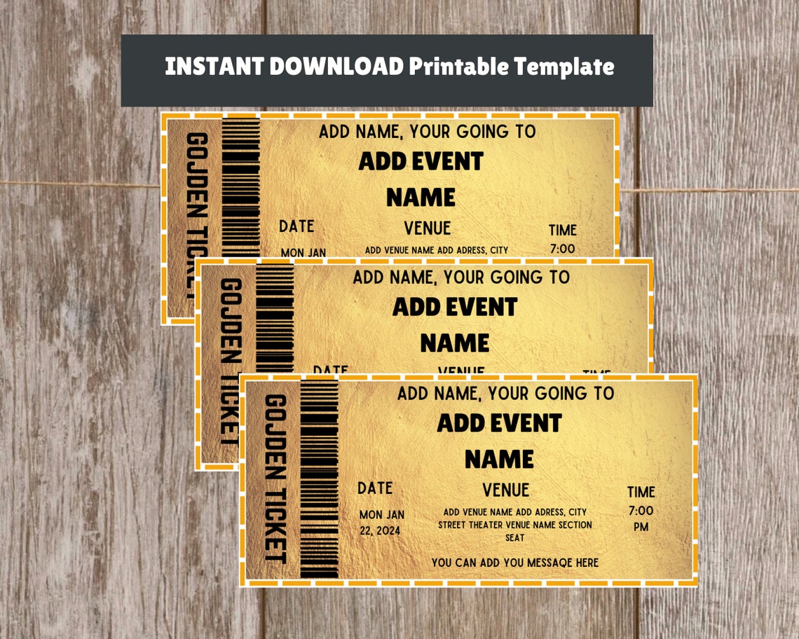 Golden Ticket Template, Golden Ticket, Ticket Template, Golden Birthday ...