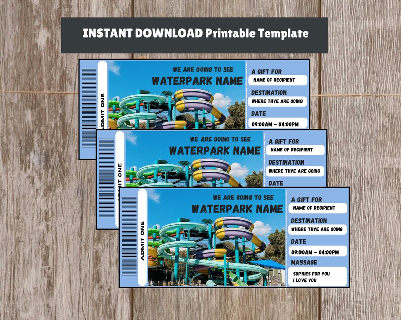 Water Park Ticket Template, Water Park Surprise Gift Voucher, Ticket ...