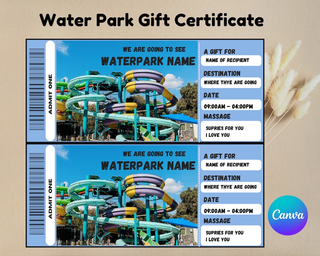 Water Park Ticket Template, Water Park Surprise Gift Voucher, Ticket ...