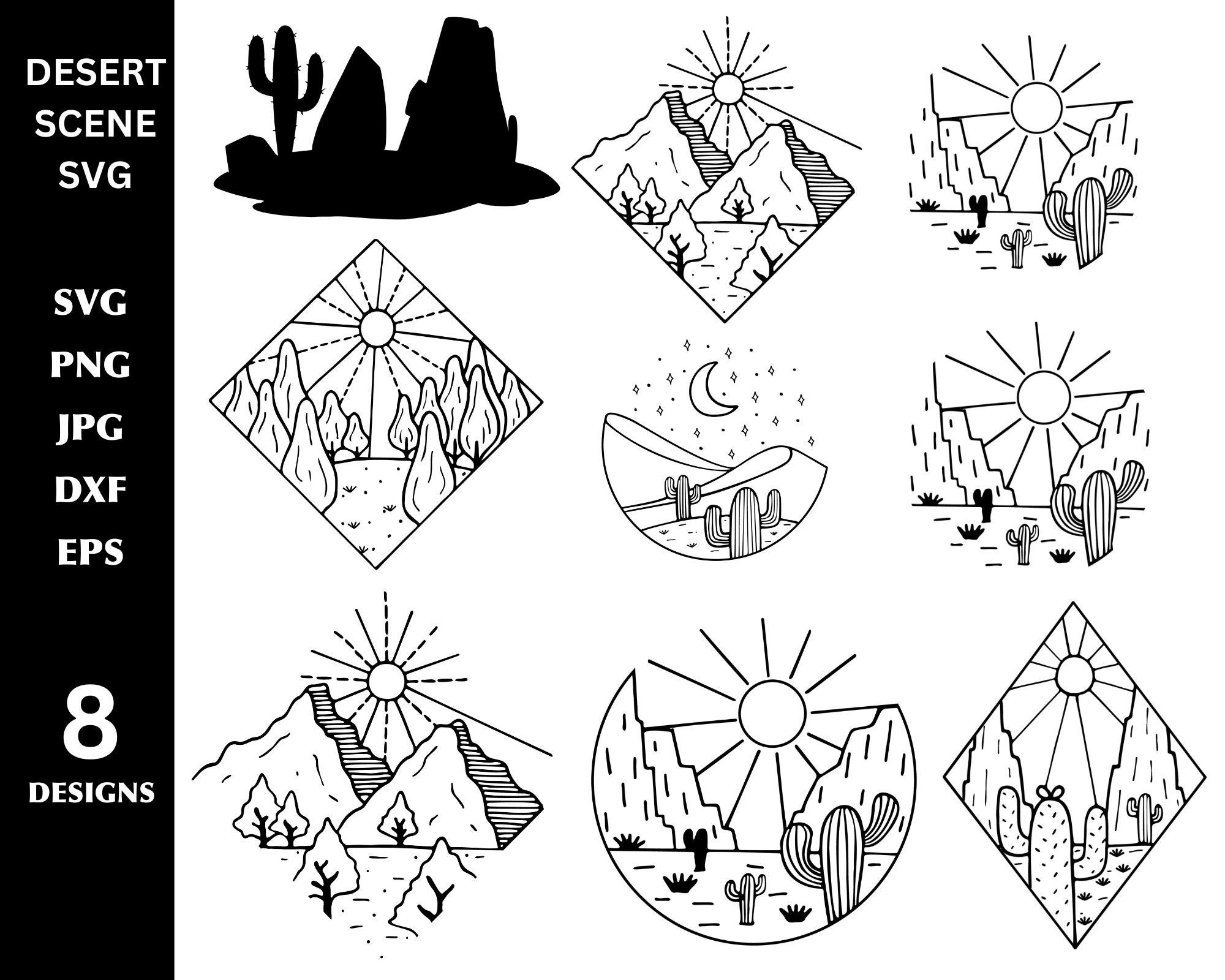 Desert Landscape Svg, Desert Scene Svg, Desert Cactus Svg, Desert ...