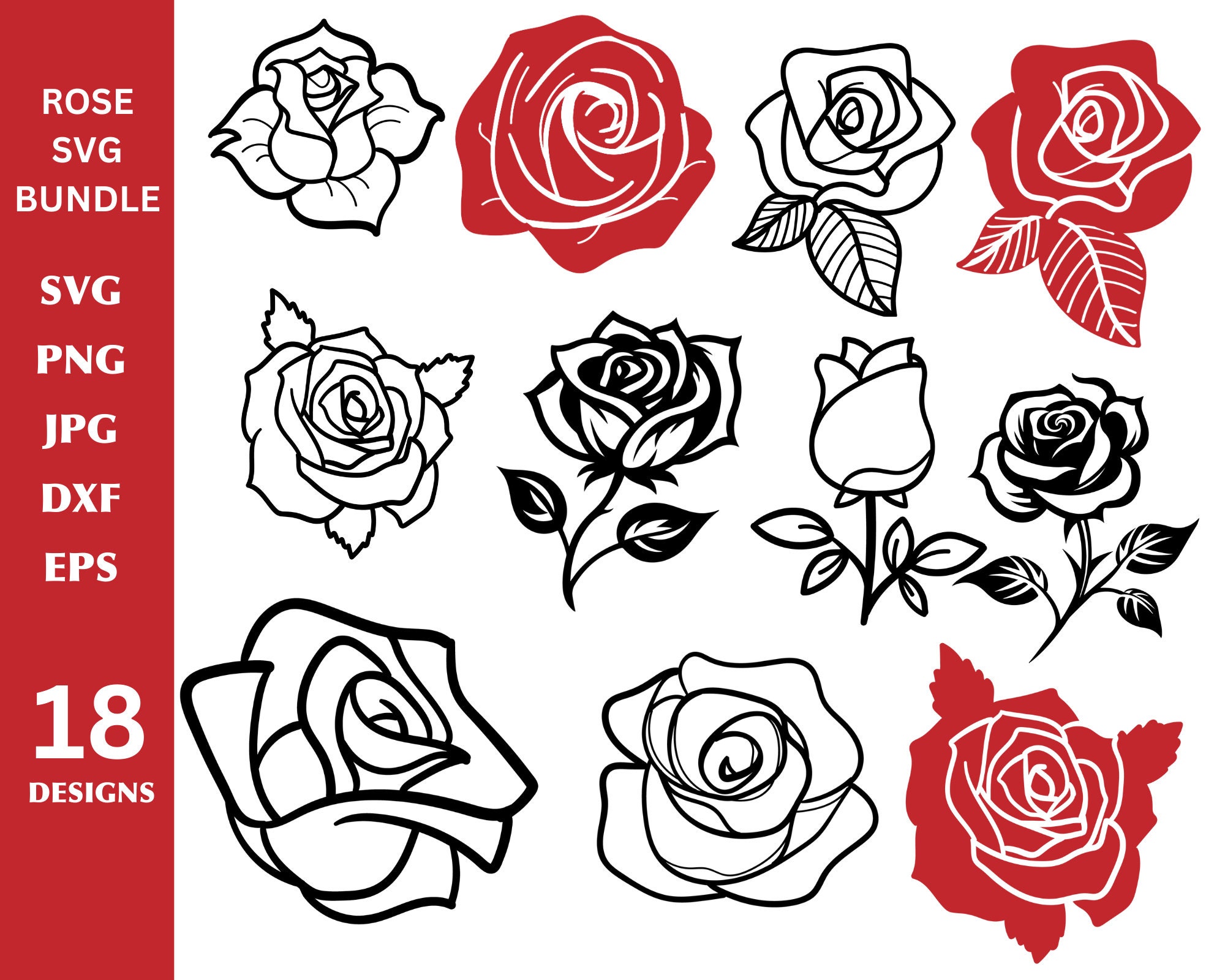 Rose Svg Png Bundle, Flower Svg, Svg Files for Cricut, Rose Silhouette ...