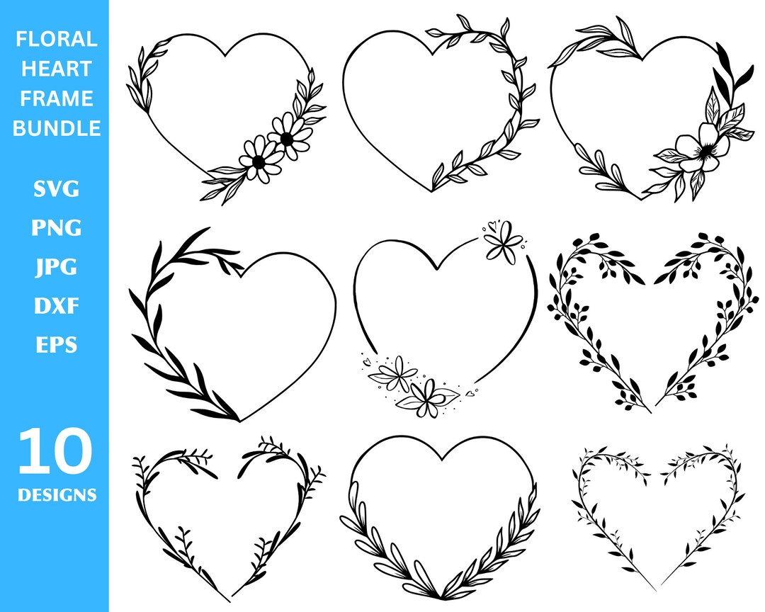 10 Designs of Floral Heart Frame Svg, Floral Heart Png, Floral Heart ...