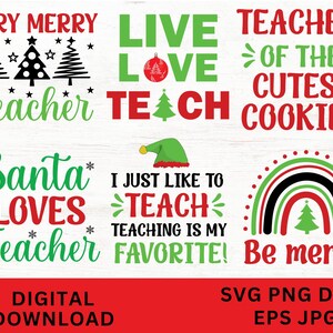 Teacher Christmas Svg Png Bundle, Merry Christmas Teacher Svg, School ...
