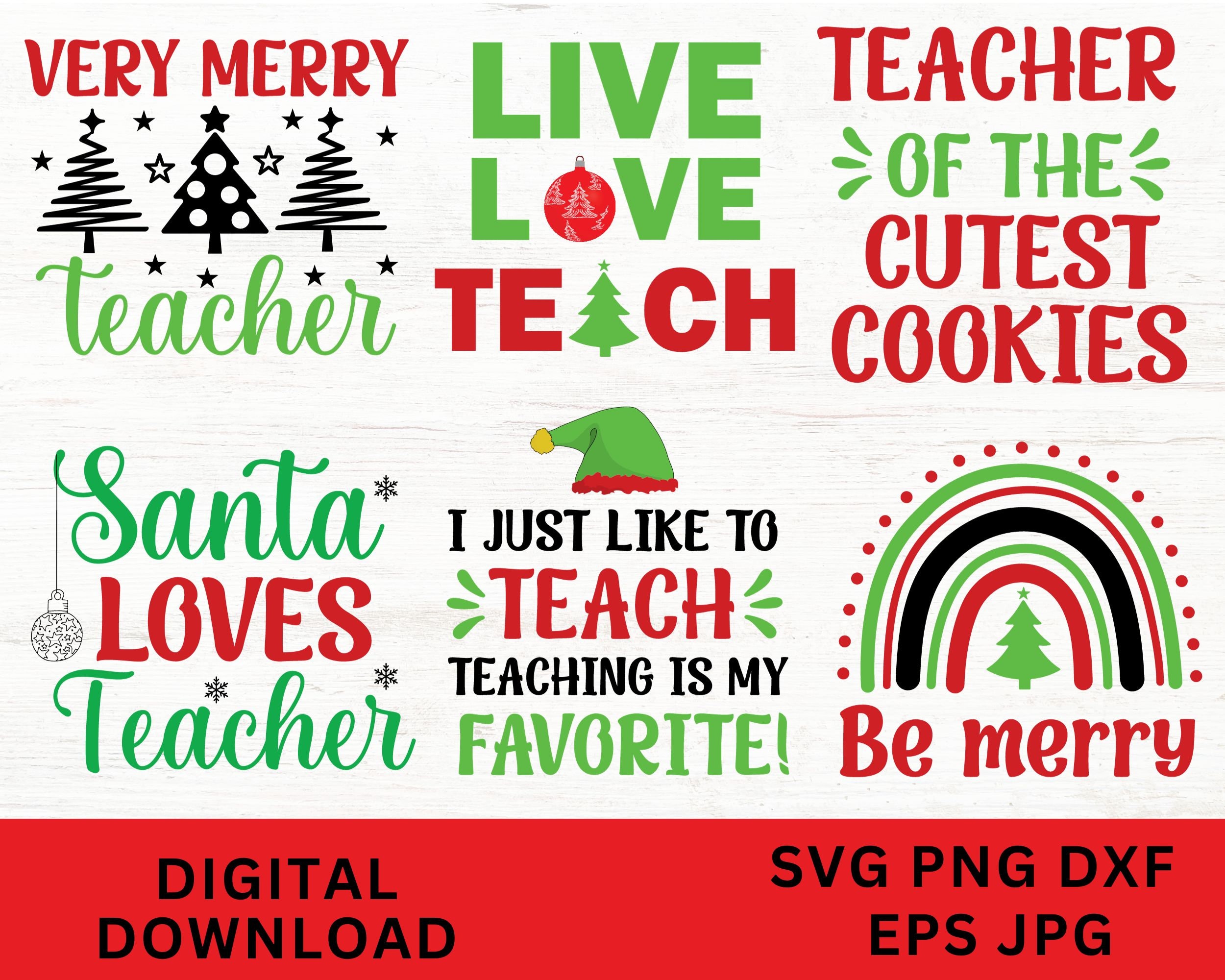 Teacher Christmas Svg Png Bundle, Merry Christmas Teacher Svg, School ...