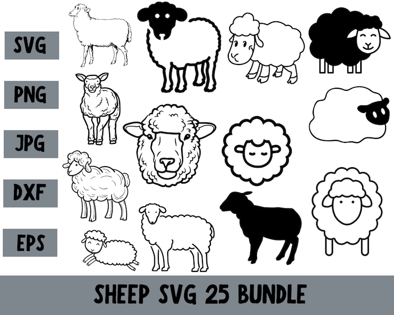 Sheep Svg Bundle, Sheep Dxf, Sheep Clipart, Farm Animal Svg, Sheep Png ...