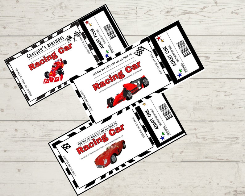 Race Car Ticket Template, Race Car Party, Race Car Birthday, Coupon ...